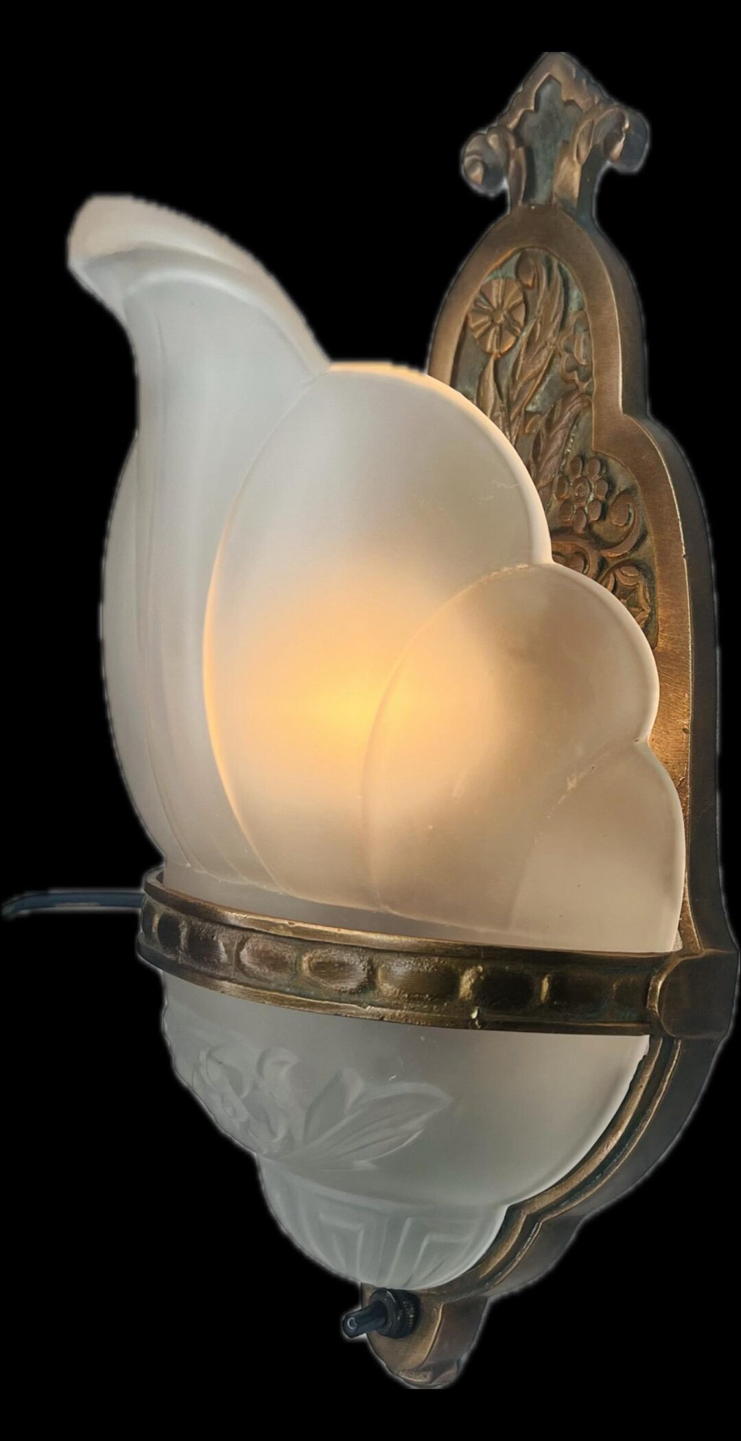 Pair of Original Solid Bronze Art Deco "devon" Slip Shade Wall Sconces ...