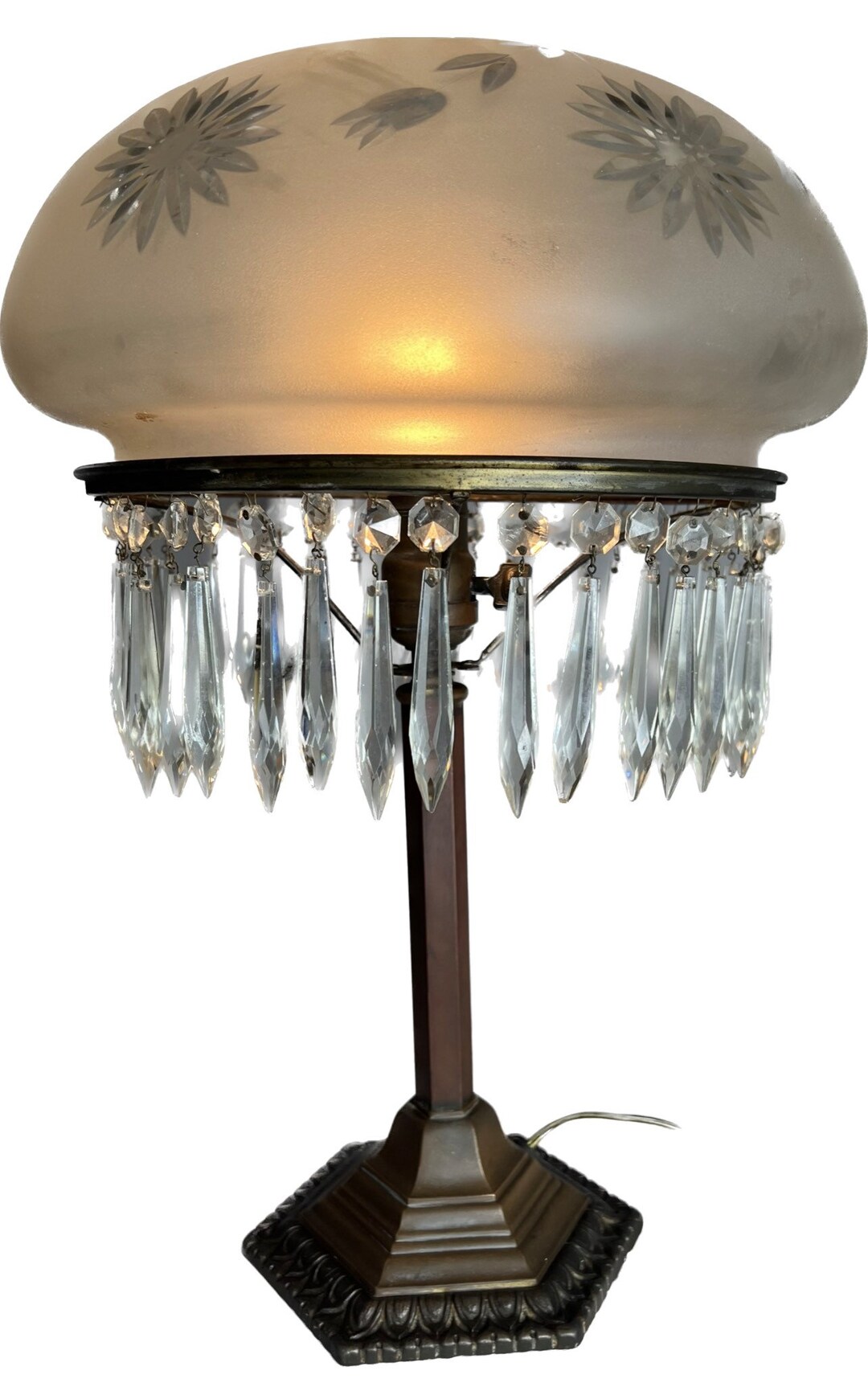 Original Victorian Early Electric Cut Glass and Crystal Table Lamp ...