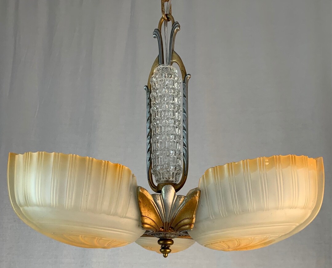 Vintage "markel" 3 Light Slip Shade Chandelier - Etsy