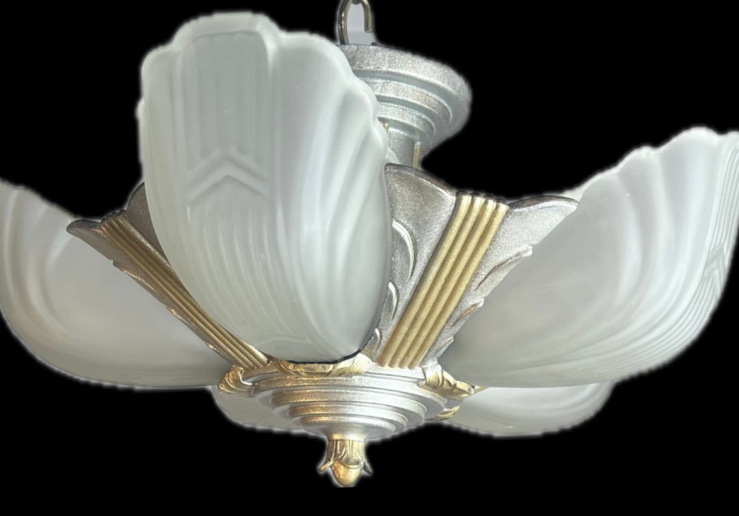 Vintage Markel 5 Light Slip Shade Art Deco Chandelier /restored - Etsy