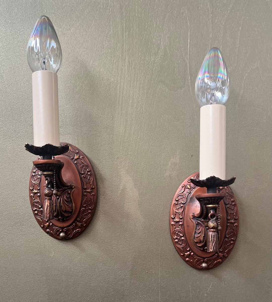 Pair of Vintage Candle Style Wall Sconces in Original Antiqued Copper Finish - Etsy