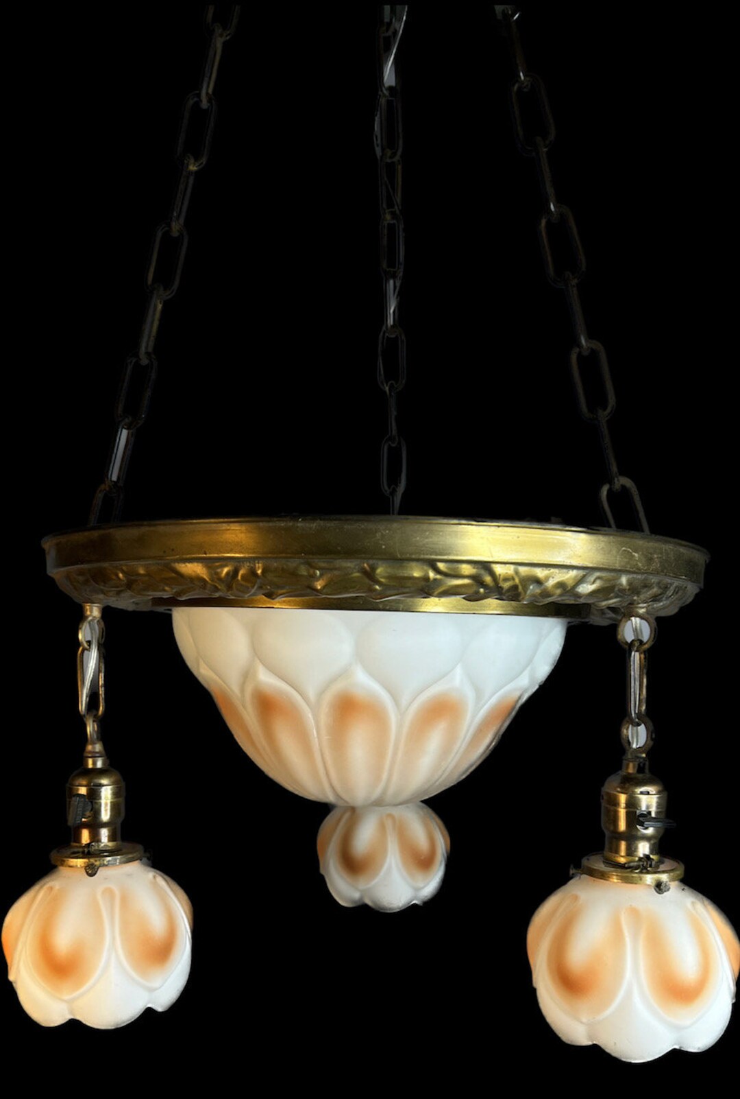 Antique Victorian Pan Fixture With Blown Glass Blossom Shades - Etsy