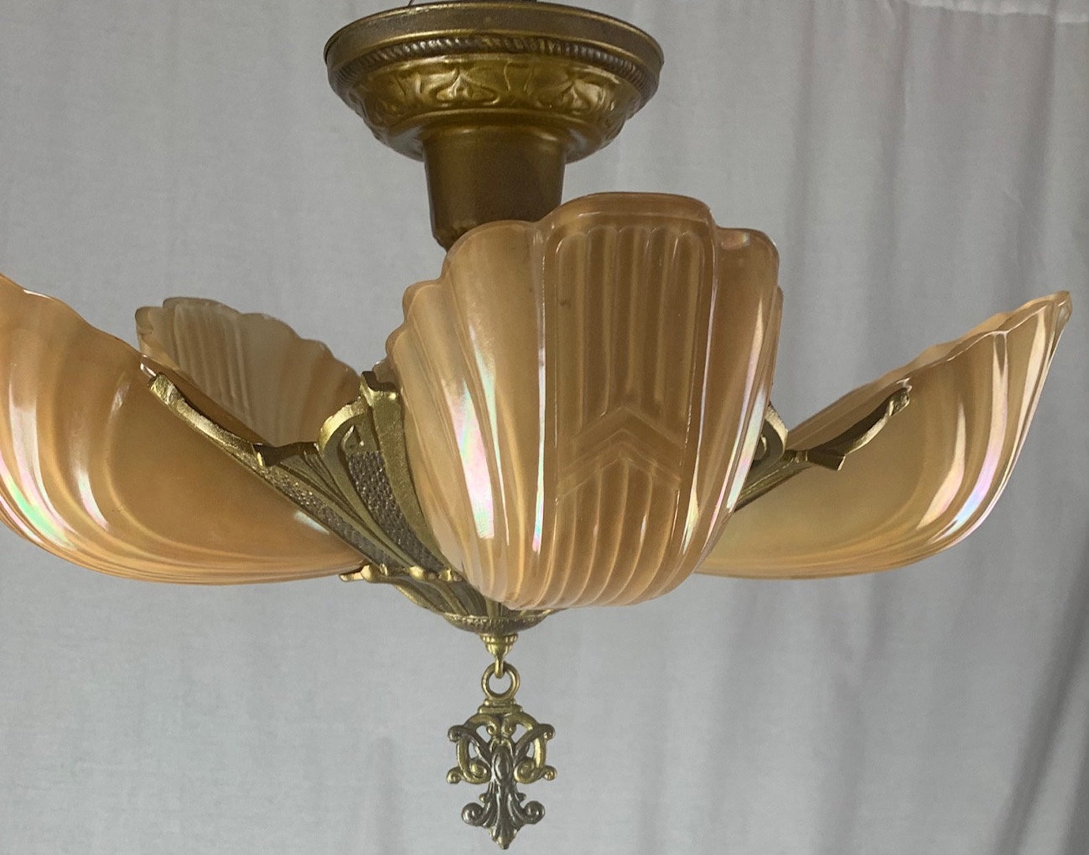 Vintage 5 Light Markel Close to Ceiling Slip Shade Chandeliers | Etsy