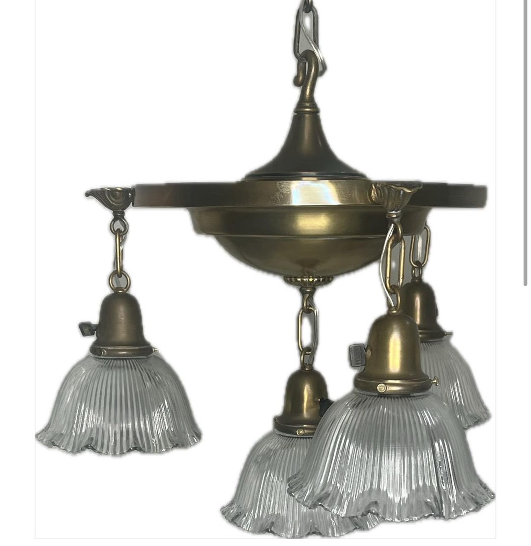 Vintage Late Victorian Pan Fixture With Holophane Shades, Fully ...