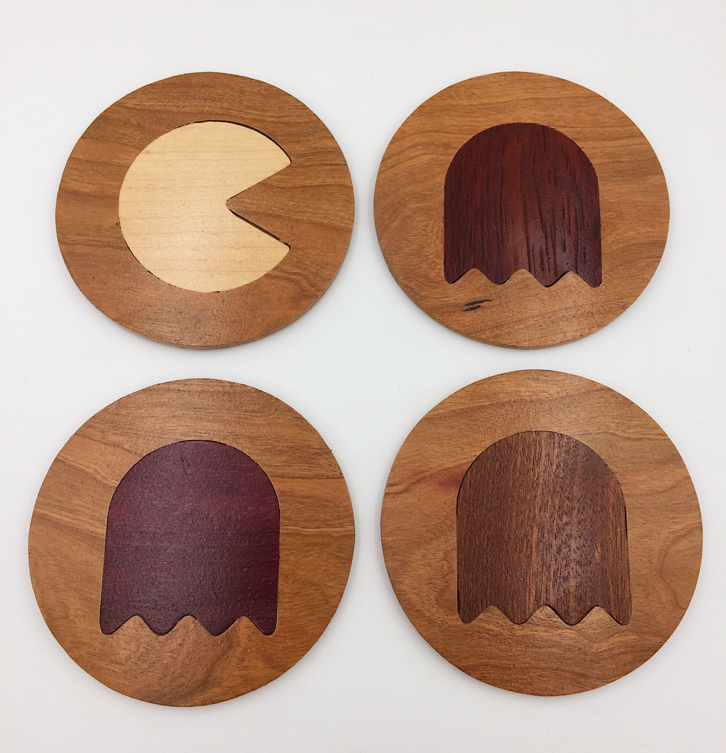 Pac-Man Retro Game Inspired Wood Coaster Set