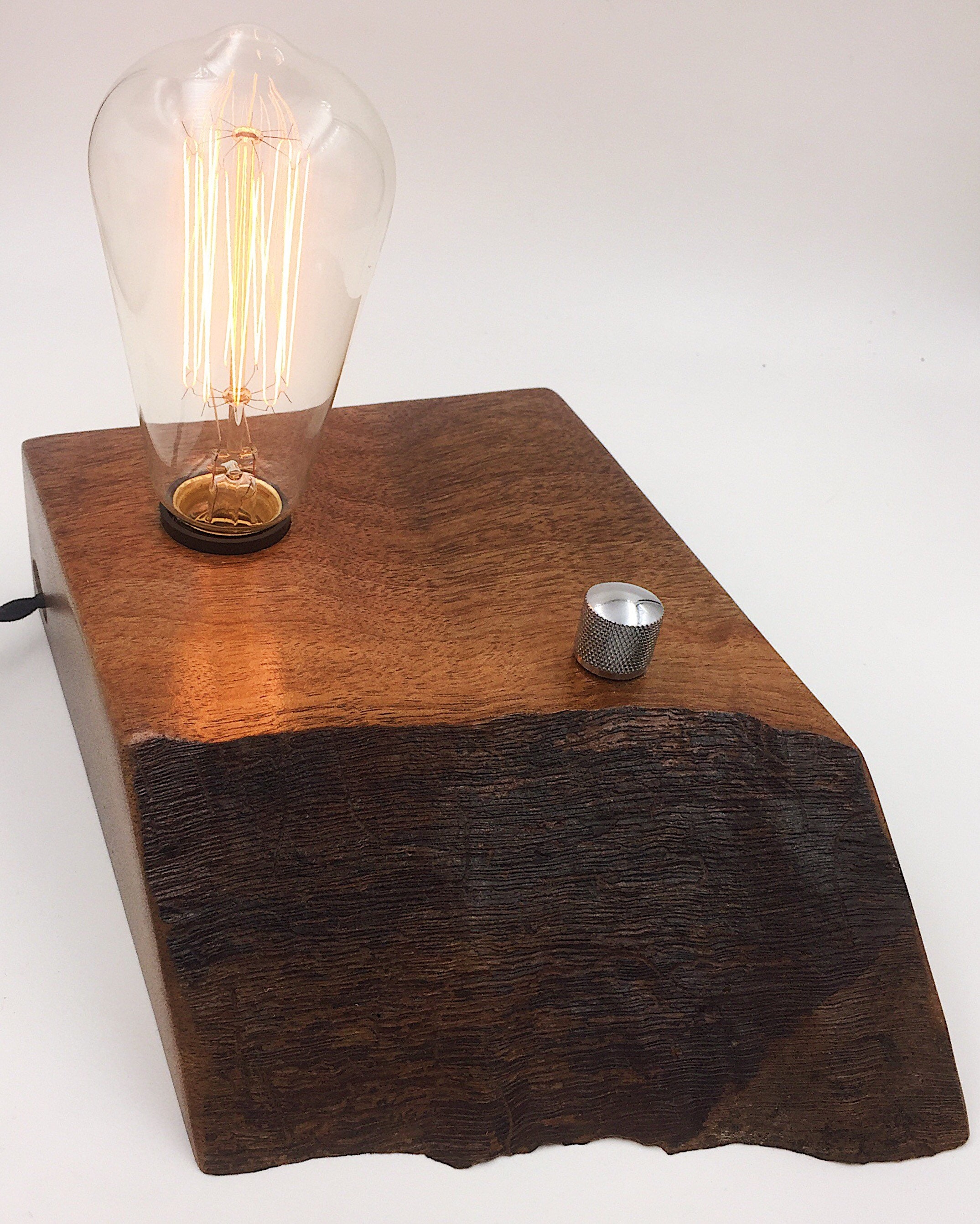 Live Edge Walnut Wood Block Desk Lamp. Edison Bulb and rotary on/off ...