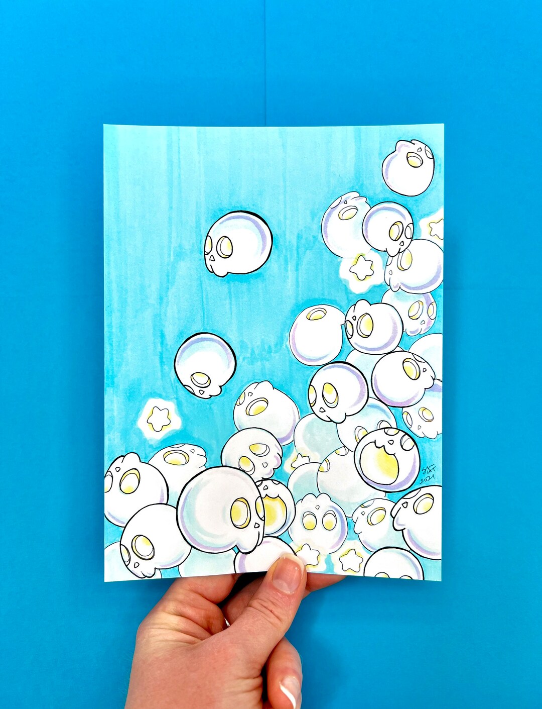 Cute Skull Art Print - Kawaii Skull Print - Skull Wall Art - Happy ...