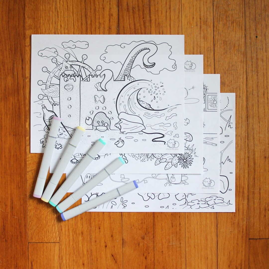 Detailed Scene Coloring Book Pages, Adult and Kids, Bundle, Digital ...