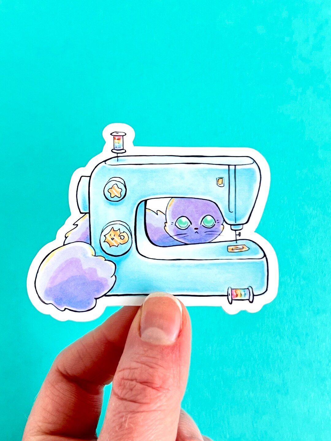 Cat Sewing Machine Sticker - Sewing With Cat Sticker - Sewing Machine ...