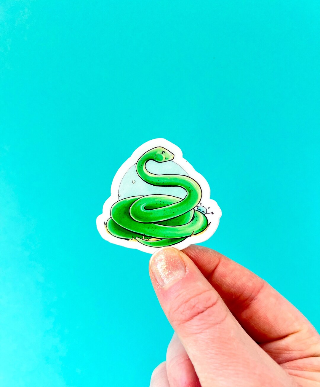 Green Snake Sticker - Happy Snake Sticker - Sunbathing Snake Sticker ...