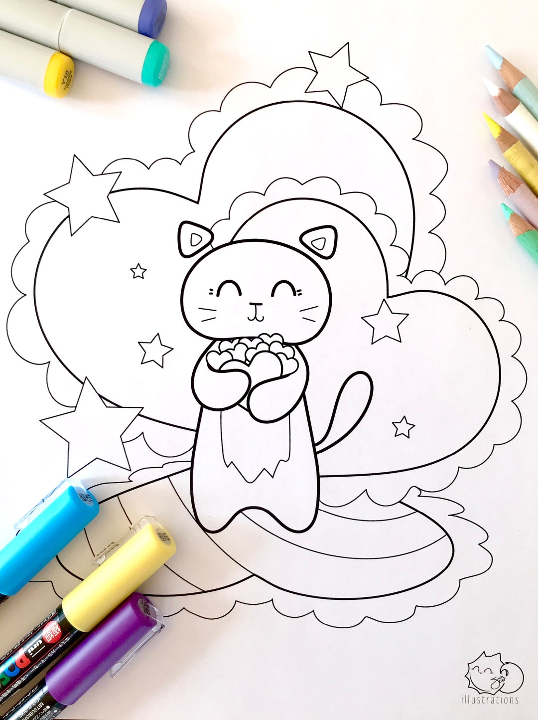 Plushie Cat Coloring Book Page Adult and Kids Digital - Etsy