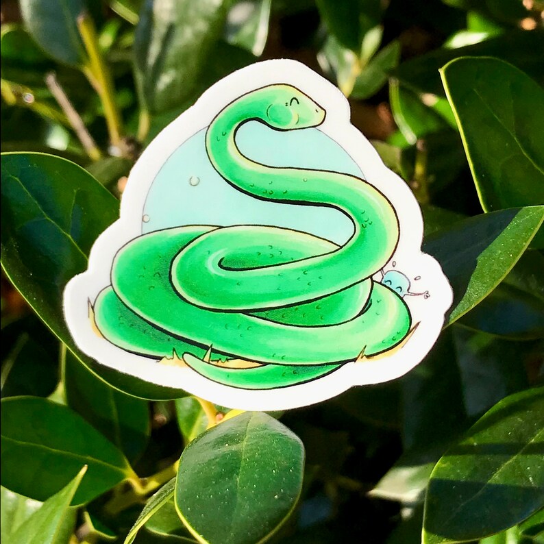 Green Snake Sticker Happy Snake Sticker Sunbathing Snake - Etsy