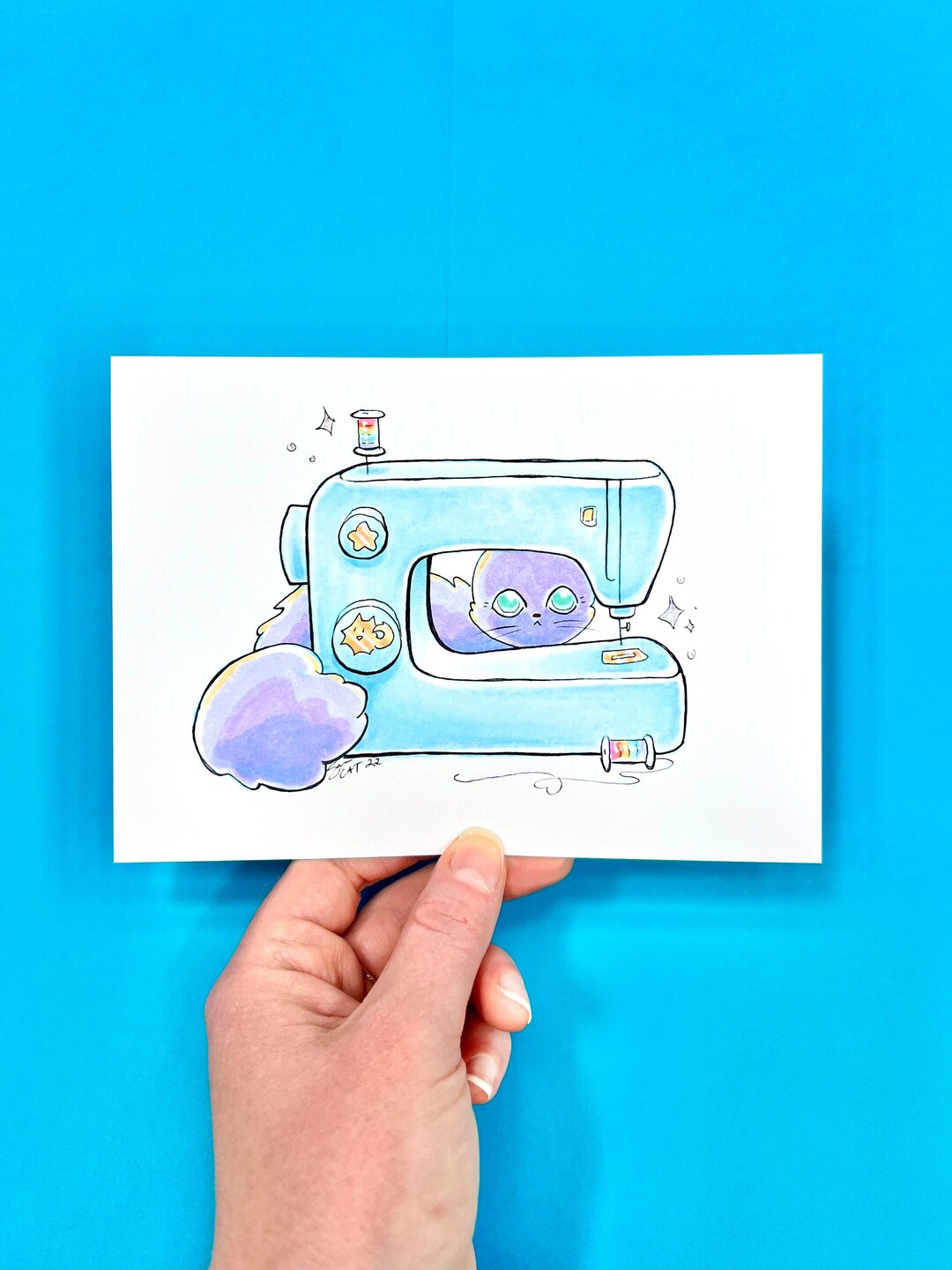 Cat Sewing Machine Print - Sewing With Cat Print - Sewing Machine Print ...