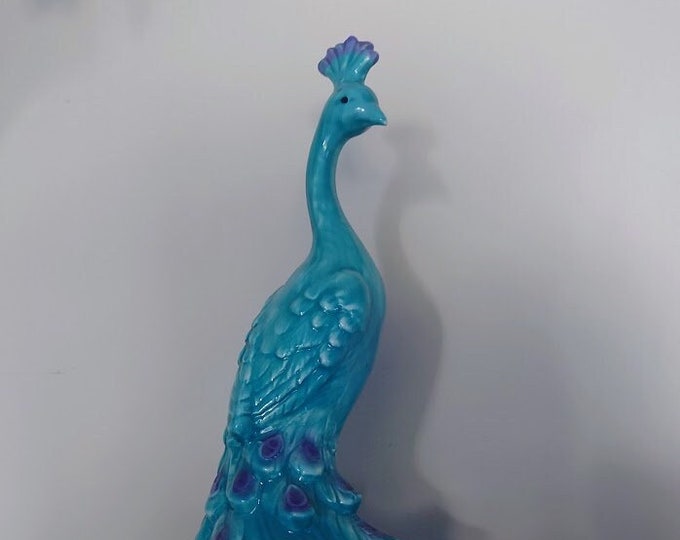Ceramic Peacock Figurine Blue/turquoise Peacock Bird Statue Figure ...