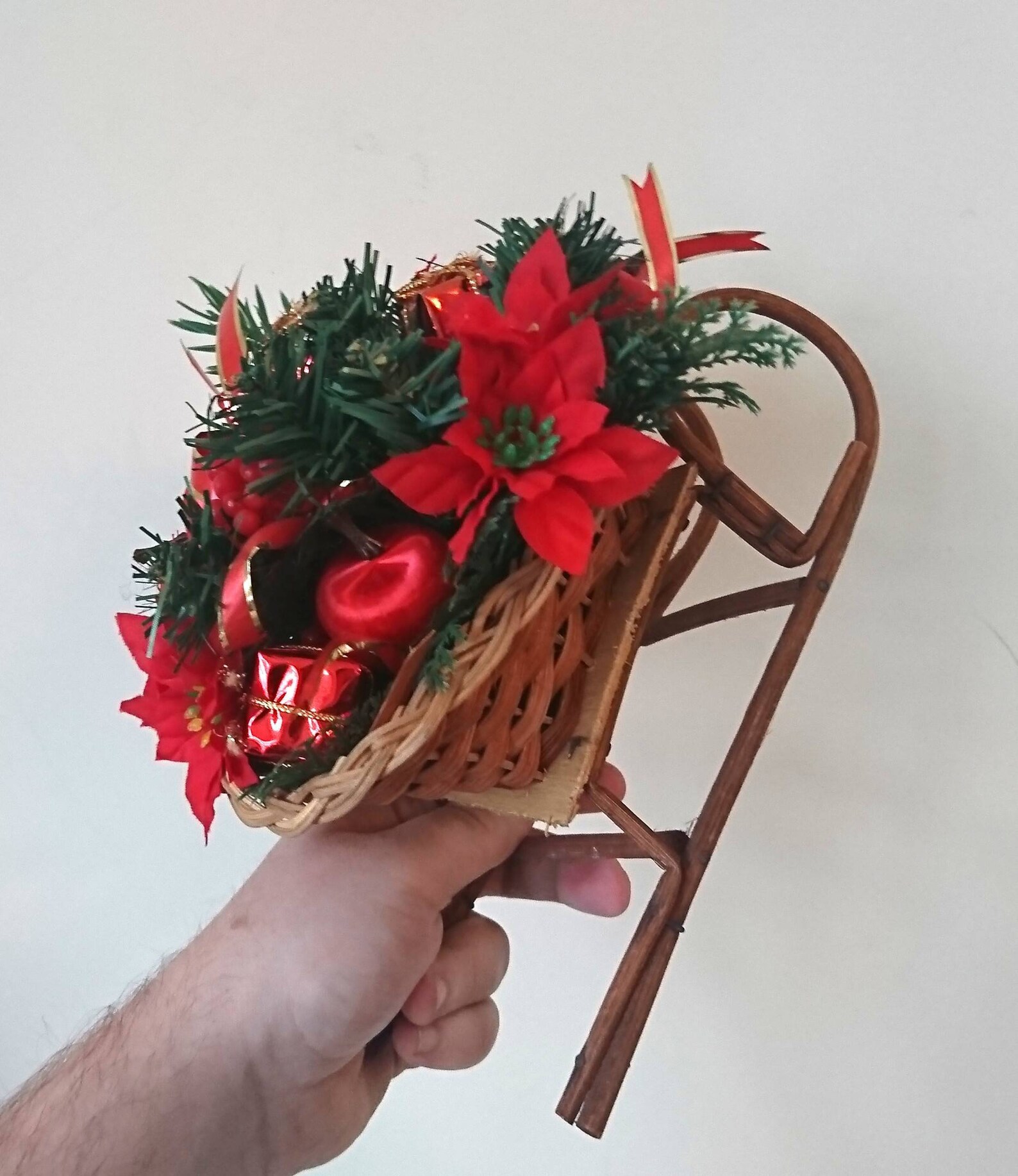 Vintage Floral Christmas Wicker Slay Decoration Xmas Decor Winter Holy ...