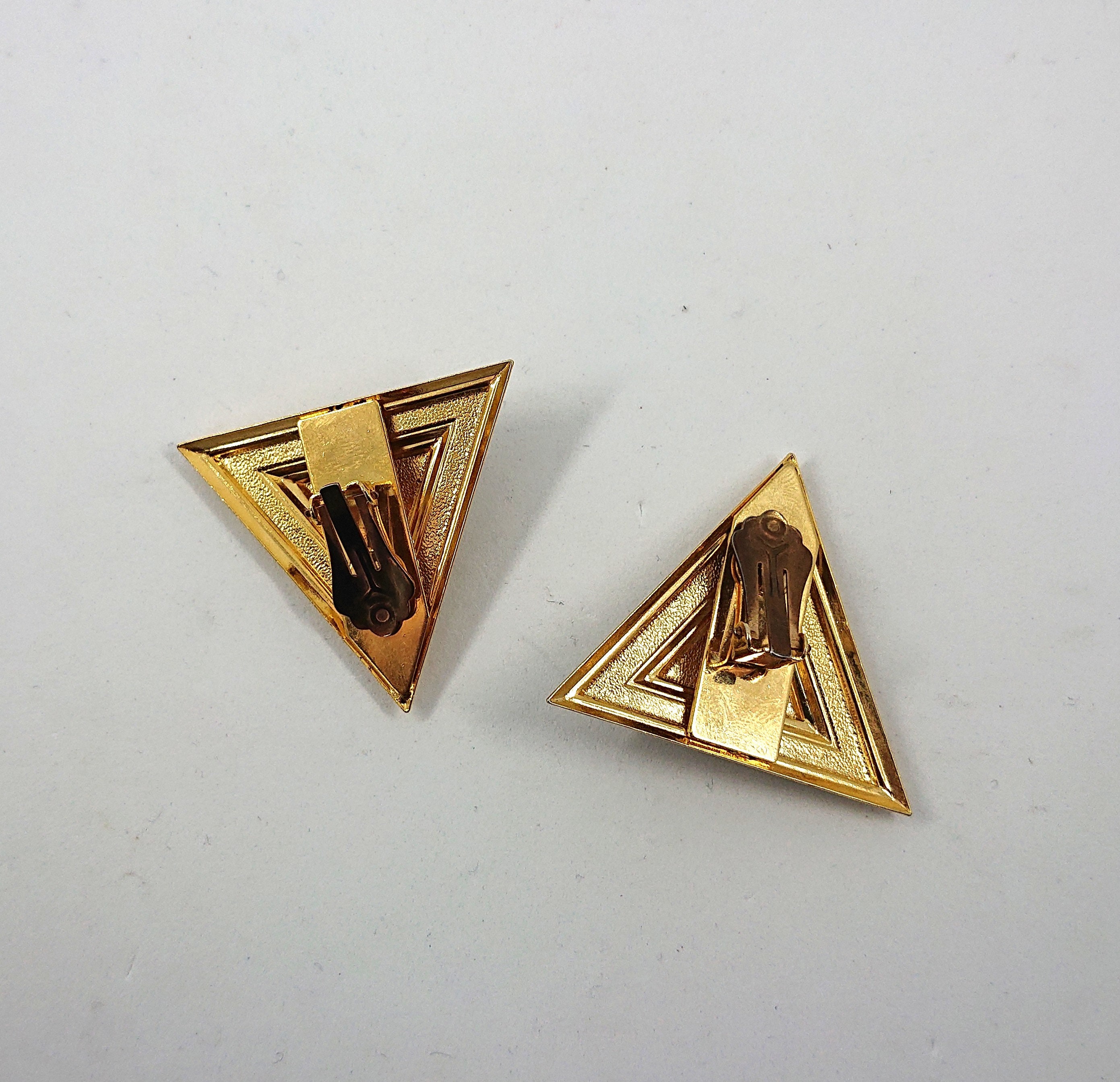 Vintage Retro 1970's Triangle Clip on Earrings Gold and | Etsy