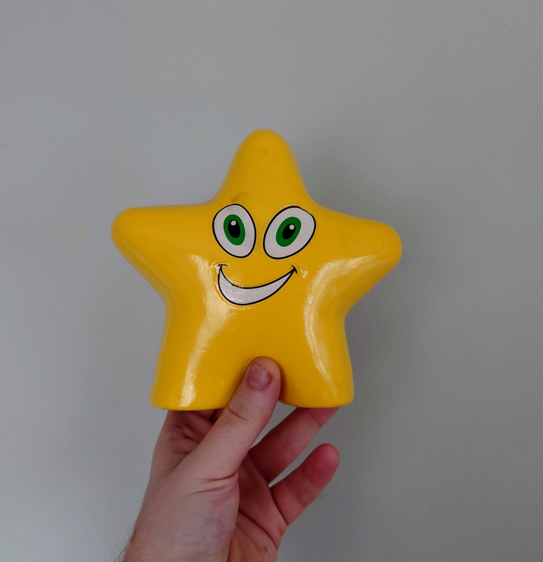 Vintage Kitsch Yellow Star Money Box Novelty Ceramic Dog Cash Box Piggy ...