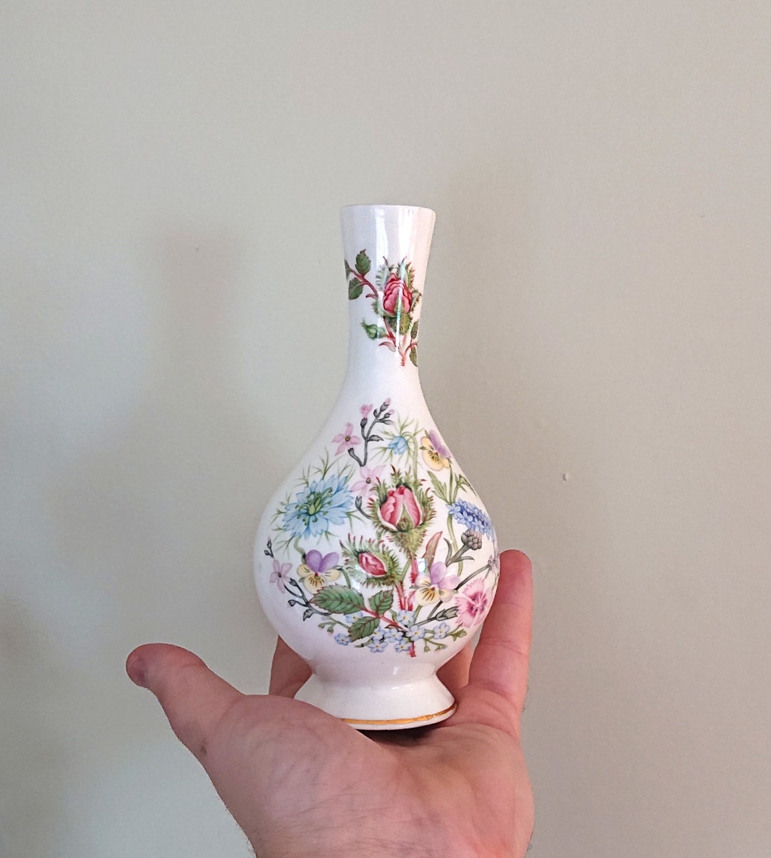 Aynsley Vase Vintage Wild Tudor Floral Bone China Vase Bud Vase Vintage ...