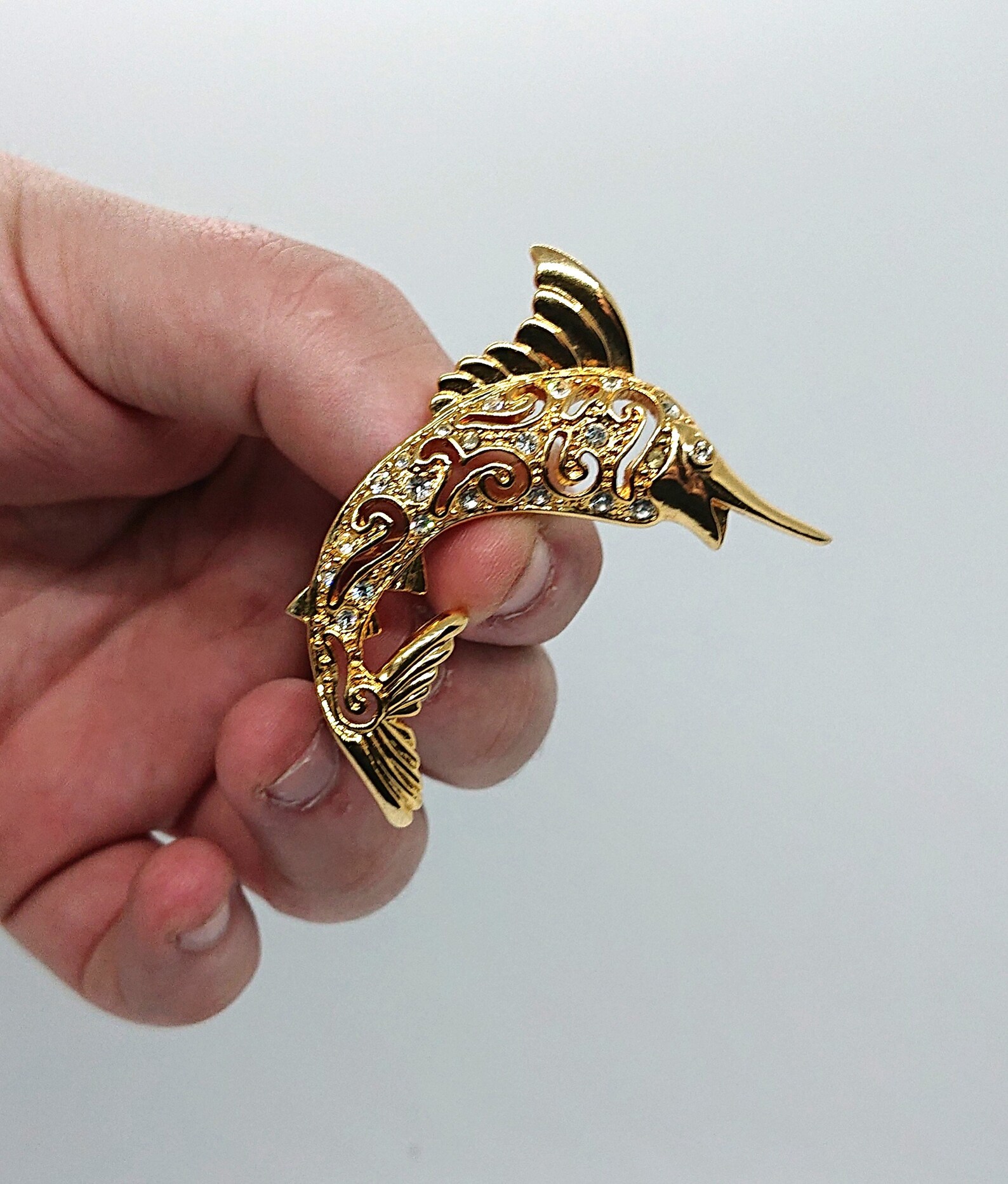Vintage Swordfish Brooch Gold Tone Metal Diamond Rhinestone | Etsy