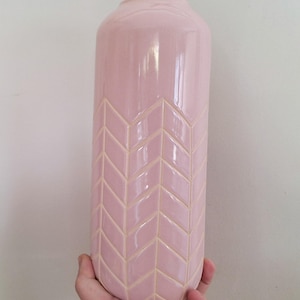 Pastel Pink Ceramic Tall Vase With Chevron Pattern – Modern Geometric ...