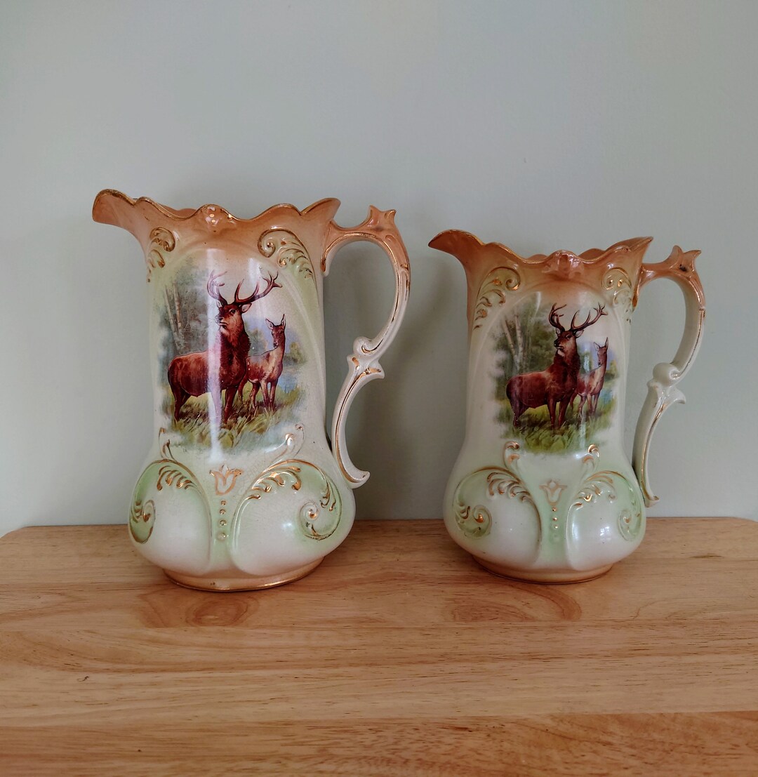 Victorian Deer Jug Ceramic Decorative Jug Airbrush/art Transfer Vase ...