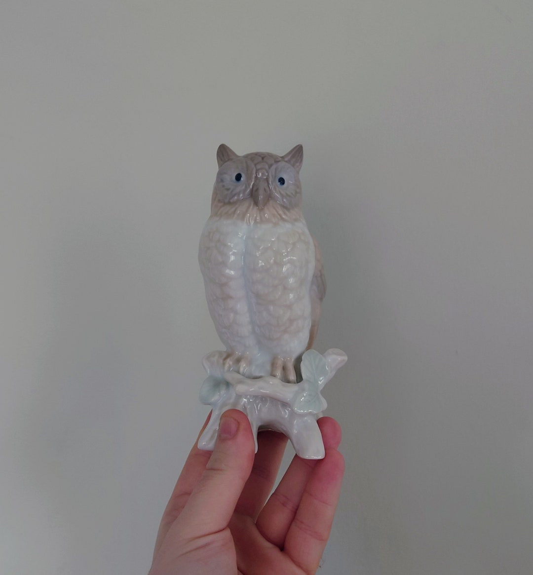Vintage Owl Figurine Tall Lladro Style White Bird Ornament Owl Statue ...