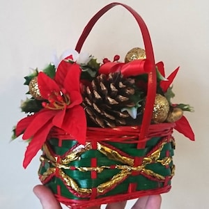 Vintage Christmas Floral Poinsettia Basket Arrangement - Etsy UK