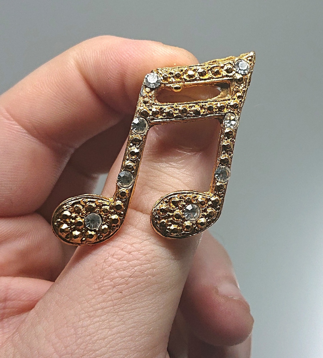 Gold Diamanté Brooch Musical Note Pin Costume Jewellery Vintage Jewelry ...
