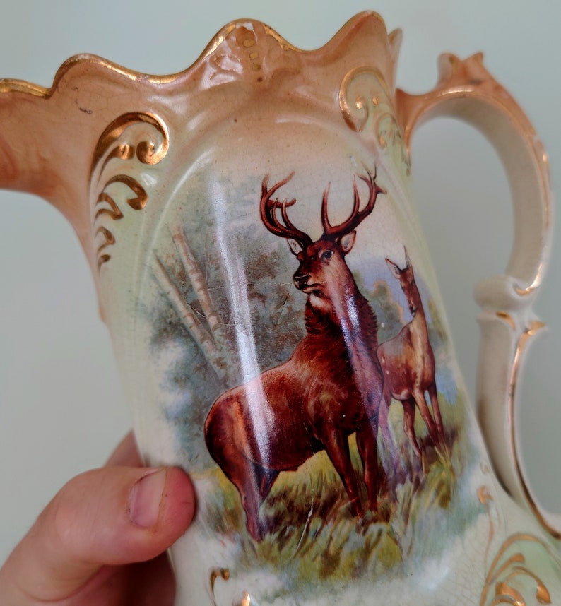 Victorian Deer Jug Ceramic Decorative Jug Airbrush/art Transfer Vase ...