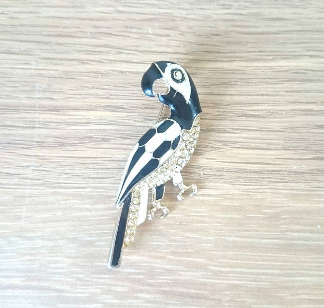 Vintage Enamel Parrot Brooch, Rhinestone Art Deco Bird Pin - Etsy