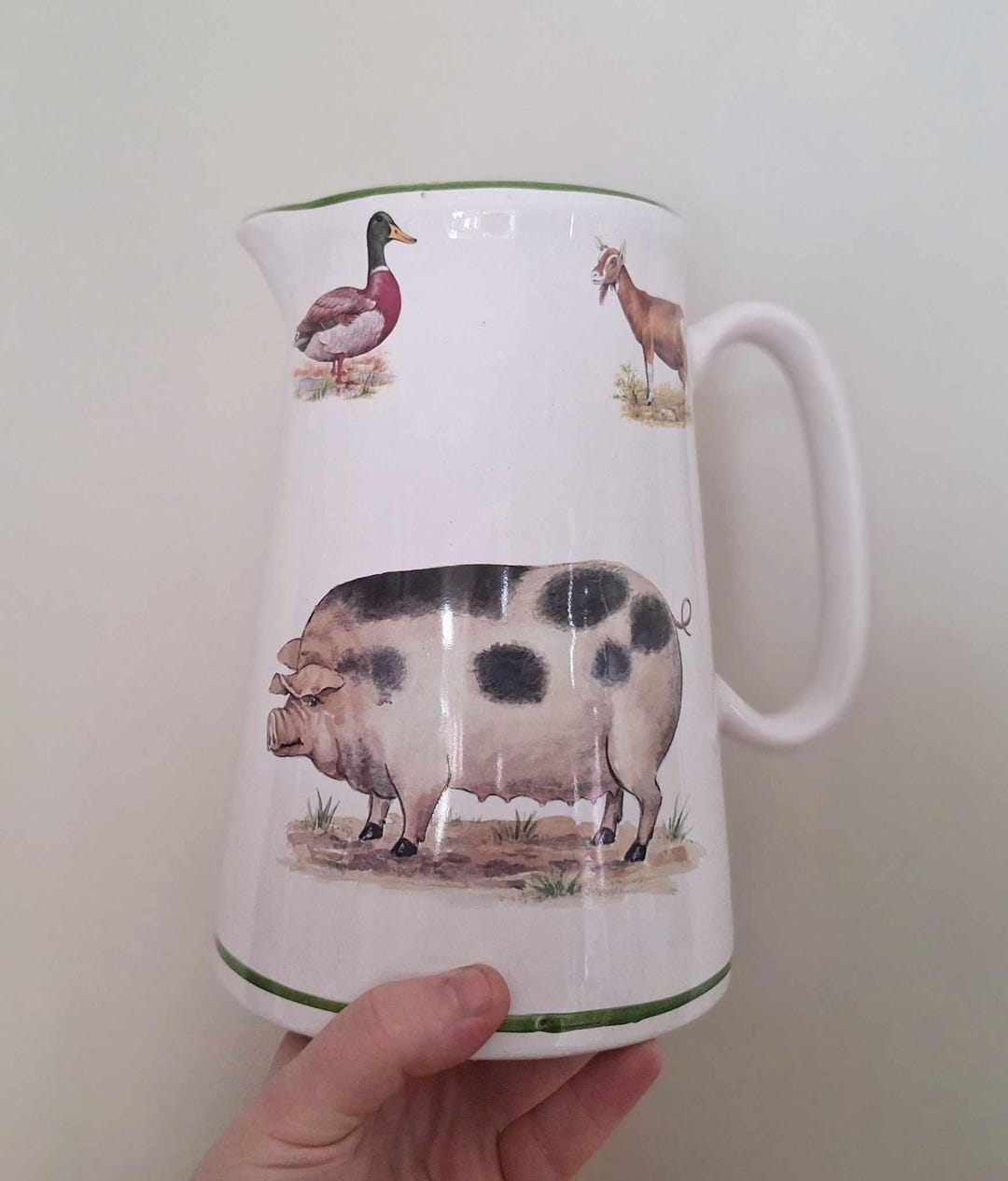 Large Farm Animal Jug With Pig, Duck & Goat Illustration – Rustic ...