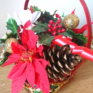 Vintage Christmas Floral Poinsettia Basket Arrangement - Etsy UK