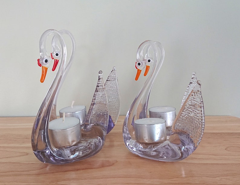 Vintage Handblown Glass Swan Set of 4 Decorative Swan - Etsy