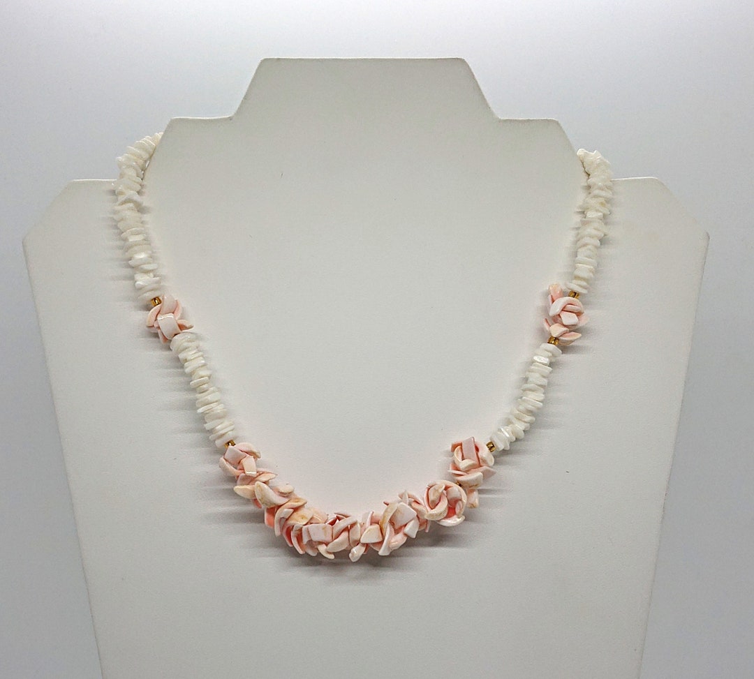 Vintage Puka Shell Coral Necklace Pastel Pink Surfer Spiky Shard Sea ...