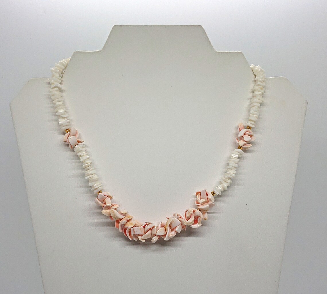 Vintage Puka Shell Coral Necklace Pastel Pink Surfer Spiky - Etsy