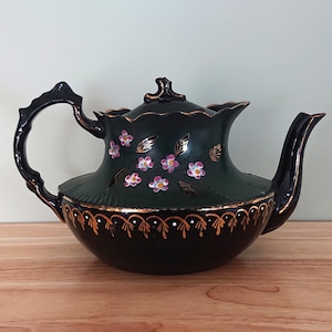Teapot Antique English Victorian Jackfield Teapot Hand Painted Pansy ...