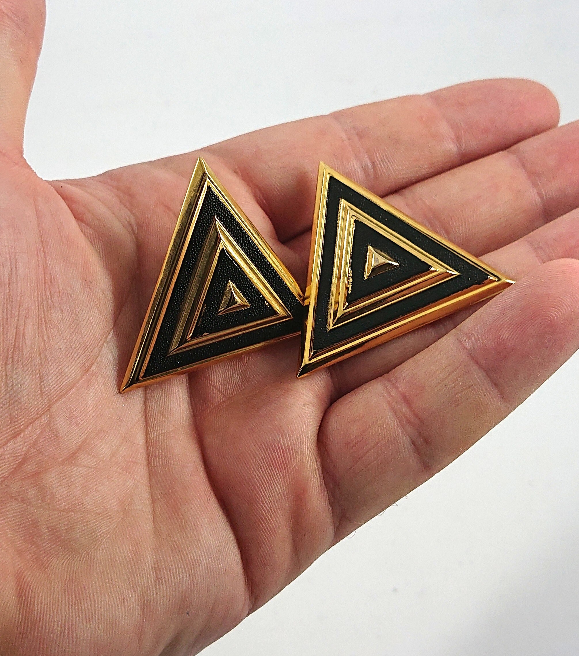 Vintage Retro 1970's Triangle Clip on Earrings Gold and | Etsy