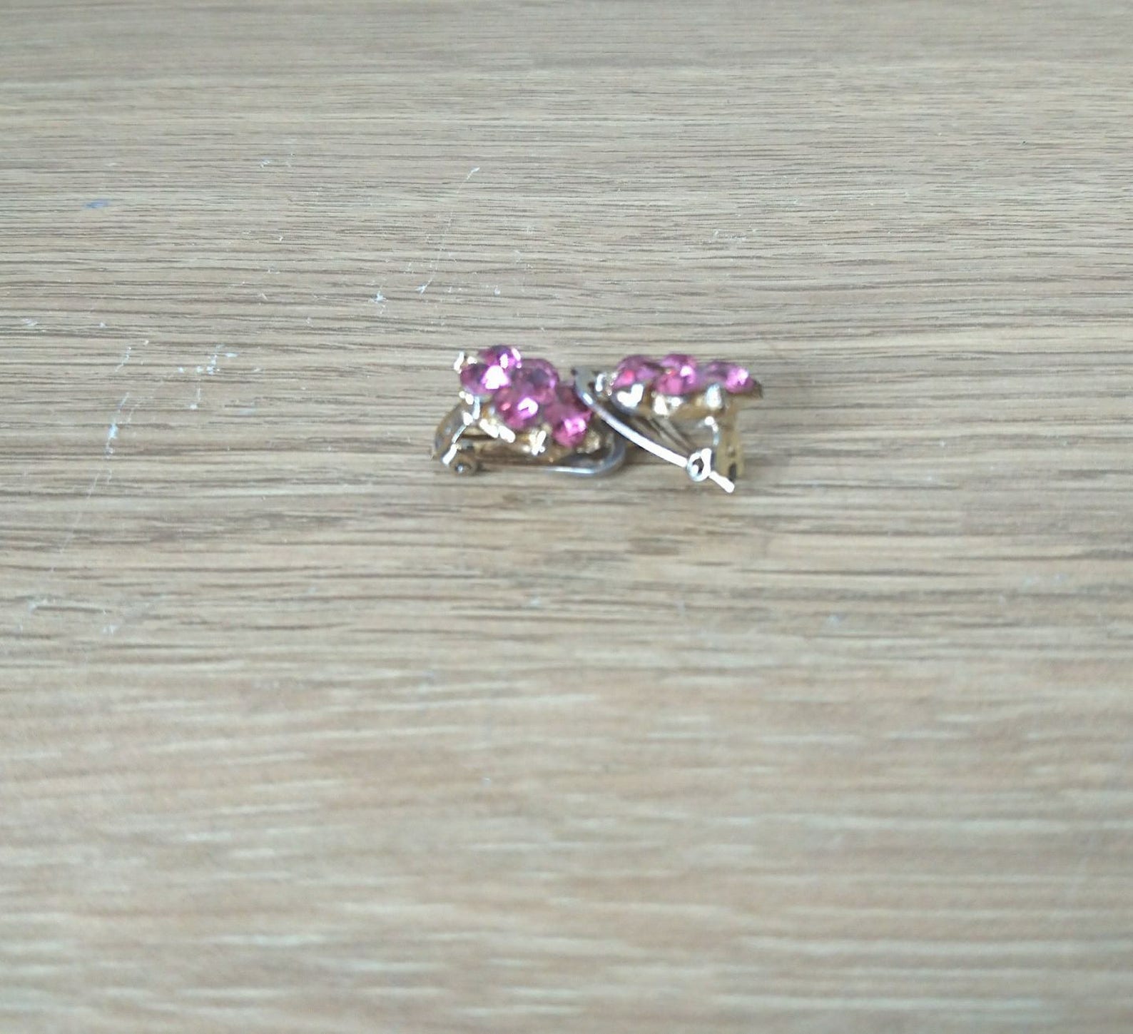 Vintage Earrings Clip on Pink Rhinestone Diamond Diamanté Gold | Etsy