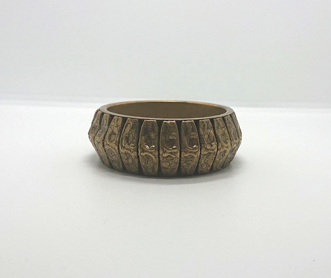 Vintage Gold Bangle Chunky Metal Gold Print Bangle Oversized Bracelet ...