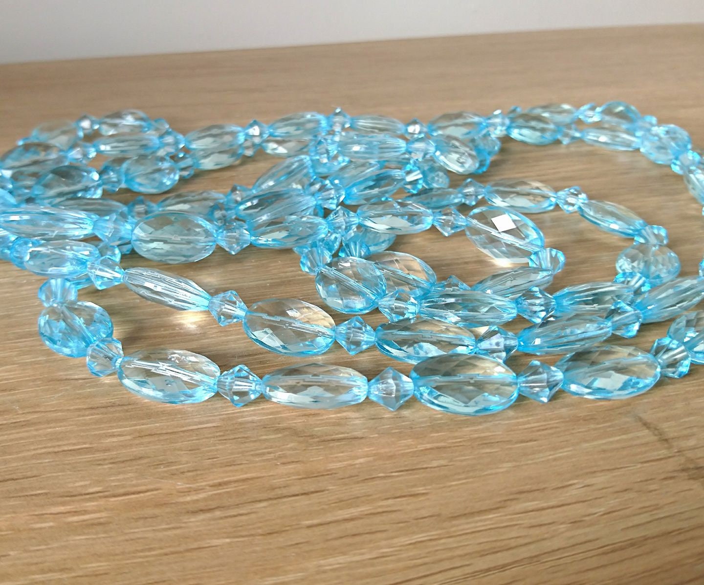 Vintage Beaded Necklace Blue Plastic Clear Chunky Multistrand Necklace ...