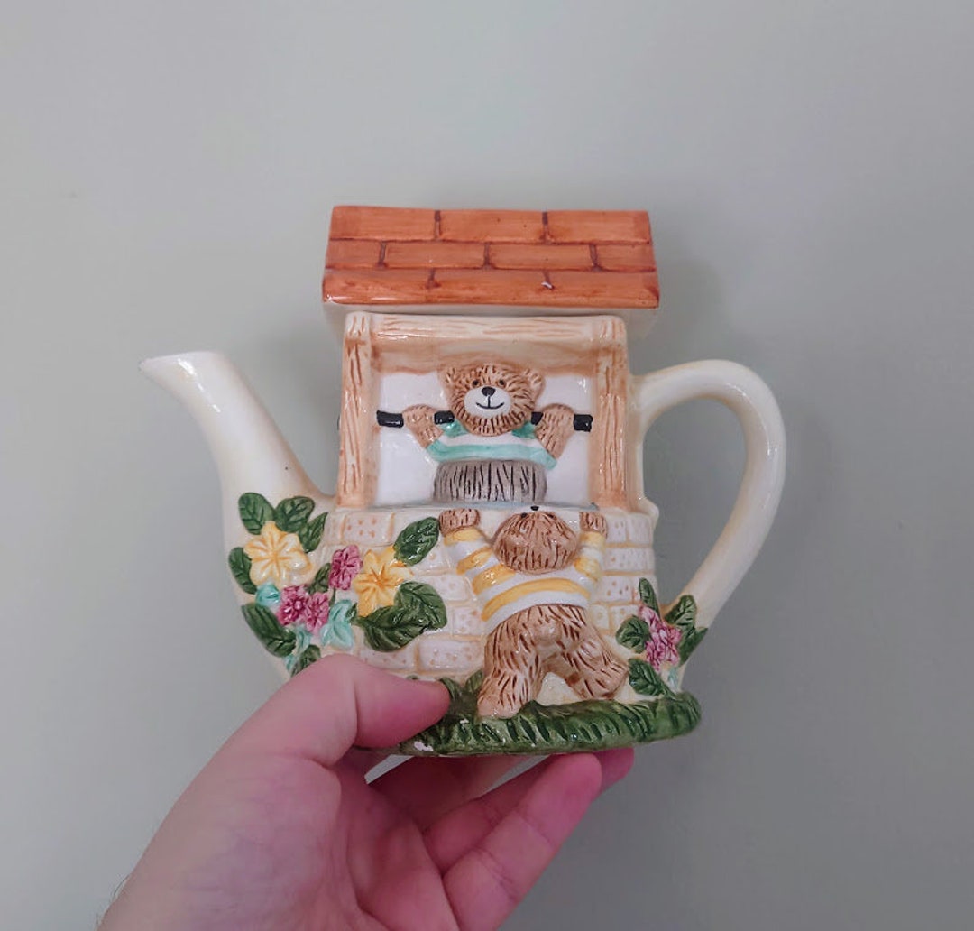 Vintage Cottage Teapot Teddy Bear Decorative Ornamental Ceramic Teapot ...
