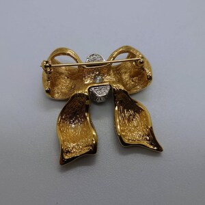Ribbon Pin Vintage Pin Gold and Black Bow Brooch Pin Rhinestone Diamond ...