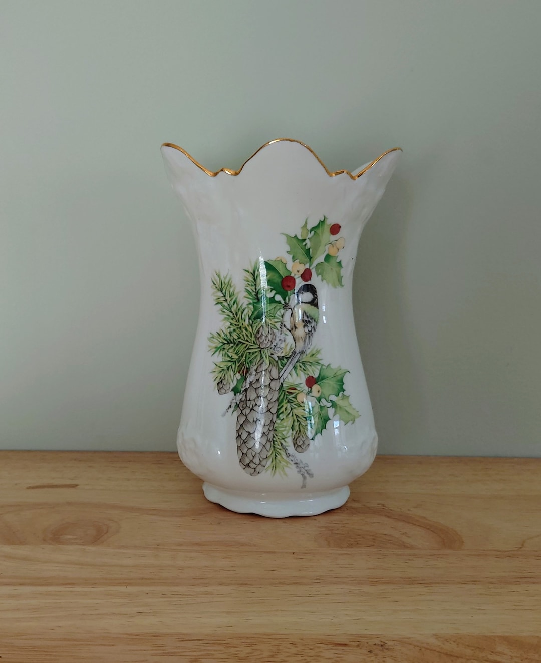 Vintage Bone China Vase Fenton Pottery Bird Floral Vase Flower Vase ...