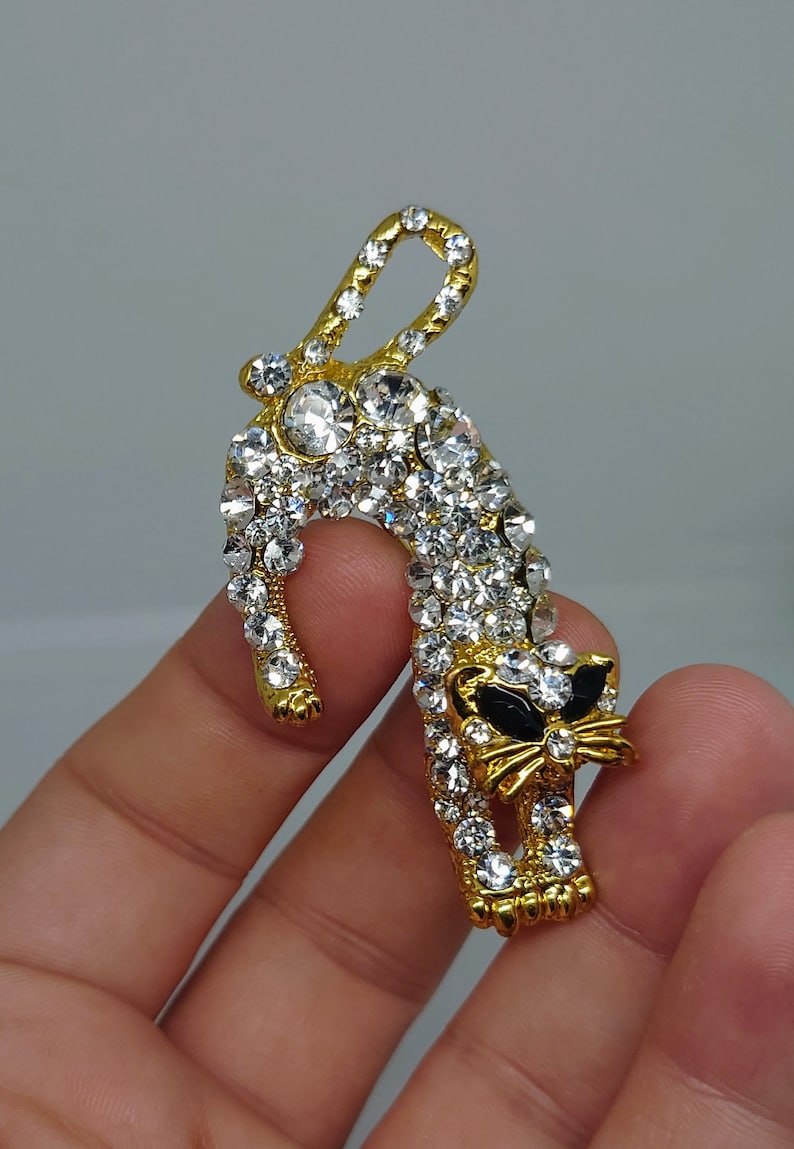 Vintage Cat Brooch Diamonte Rhinestone Cat Pin Halloween Costume ...