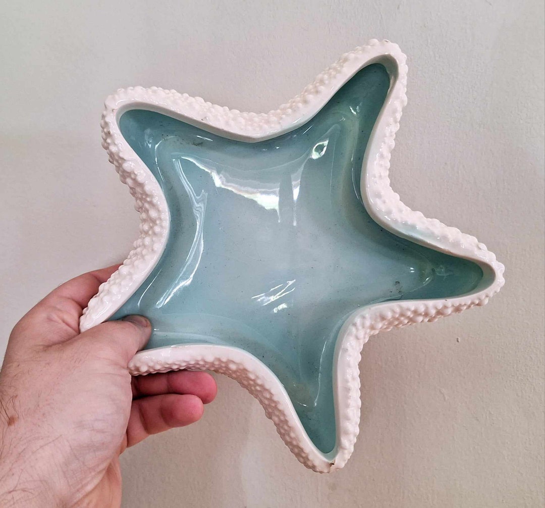 Vintage White and Blue Starfish Shell Dish Ceramic Tray Shell Bowl ...