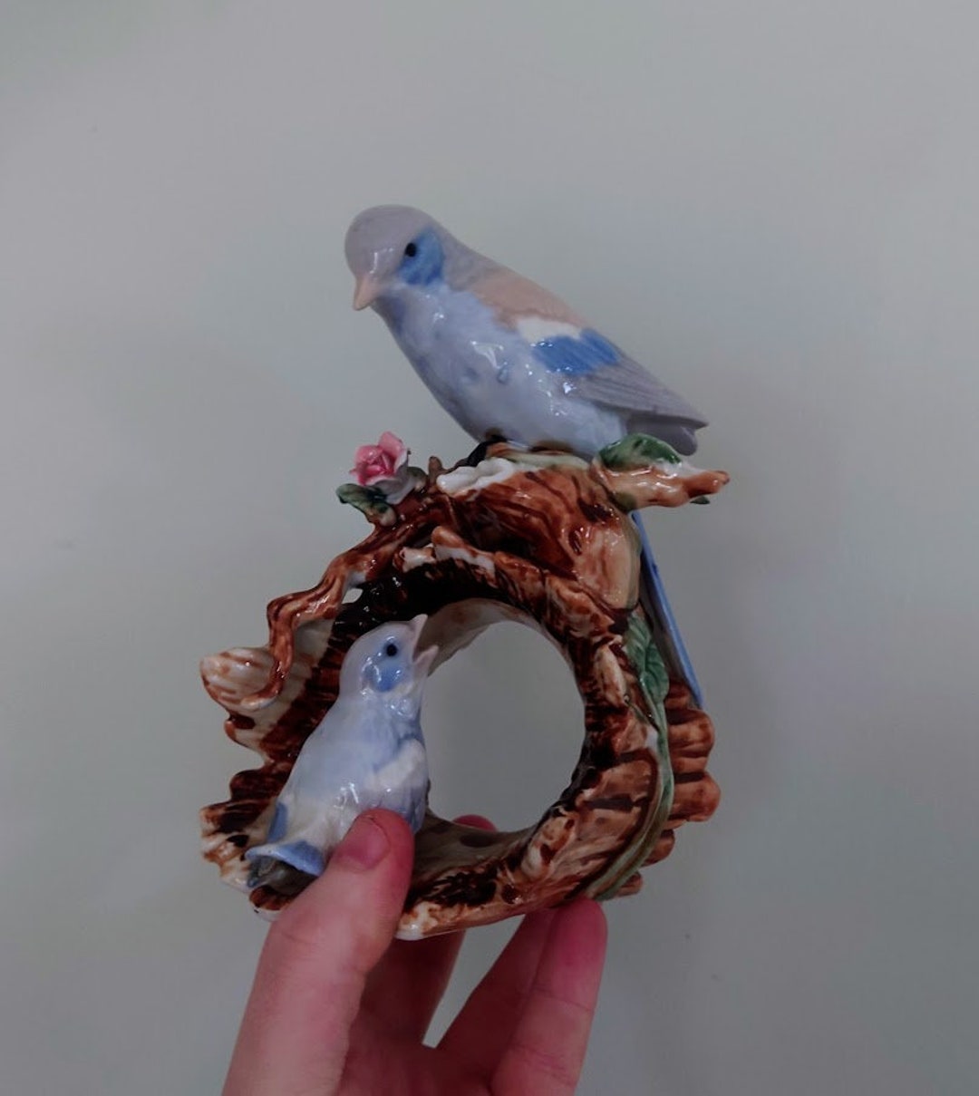 Vintage Bird Figurine on Log Collectable Birds Porcelain Birds Mother ...