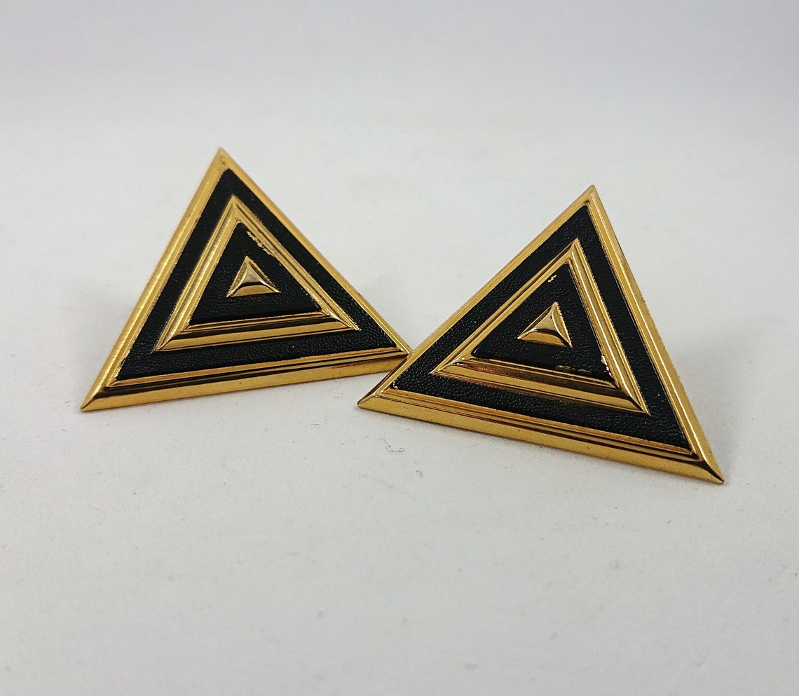Vintage Retro 1970's Triangle Clip on Earrings Gold and | Etsy