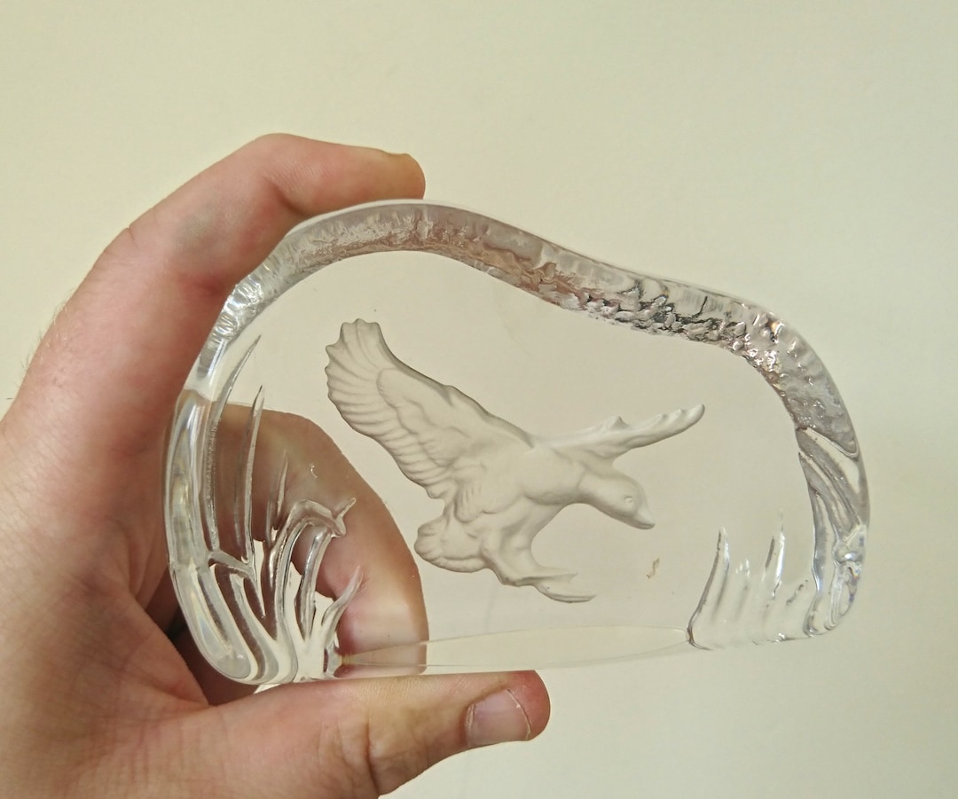 Vintage Wedgwood Crystal Birds Sculpture Paperweight Duck in Flight ...