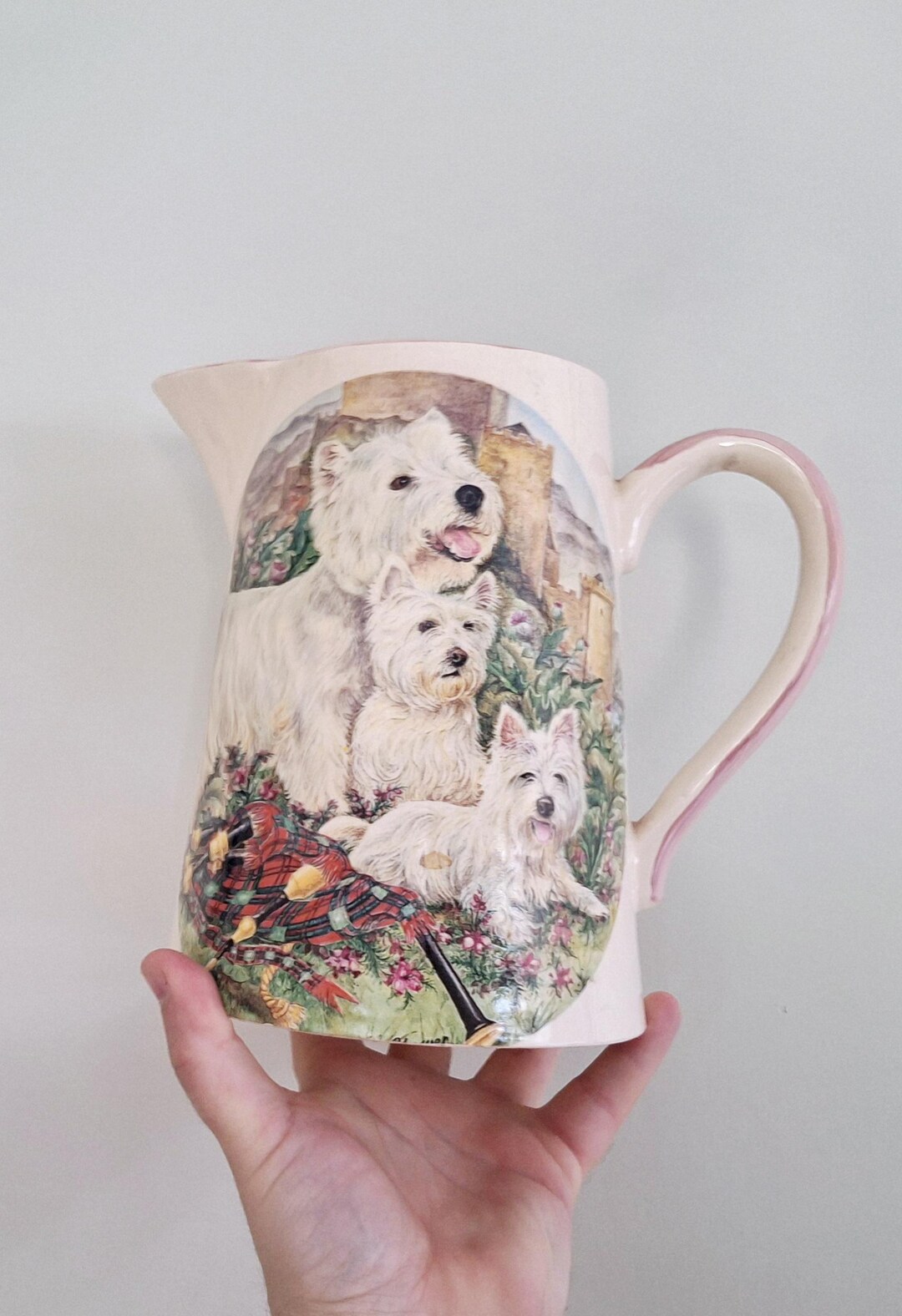 Vintage English Ceramic Pitcher With Adorable Westie Dogs and Bagpipes ...