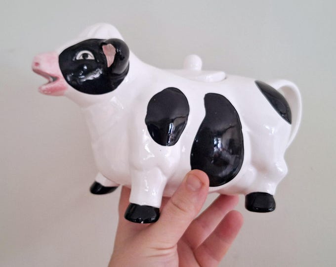 Vintage Ceramic Cow Teapot, Black and White Dairy Cow Collectible ...
